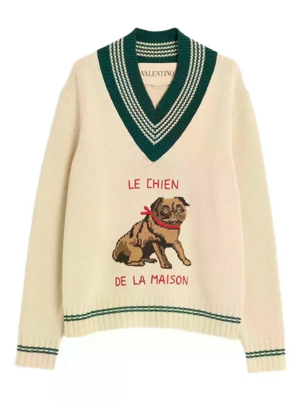 Valentino Garavani Le Chien De La Maison Jacquard Wool Sweater - Neutrals