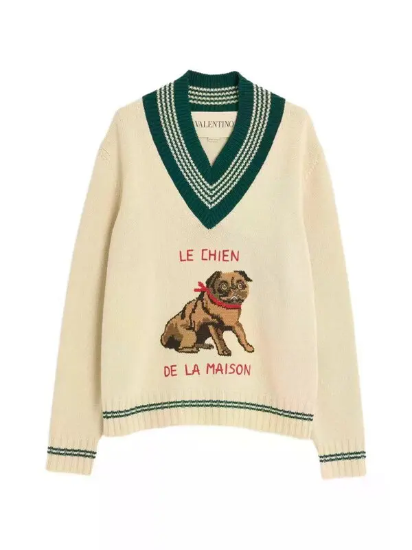 Valentino Garavani Le Chien De La Maison Jacquard Wool Sweater - Neutrals
