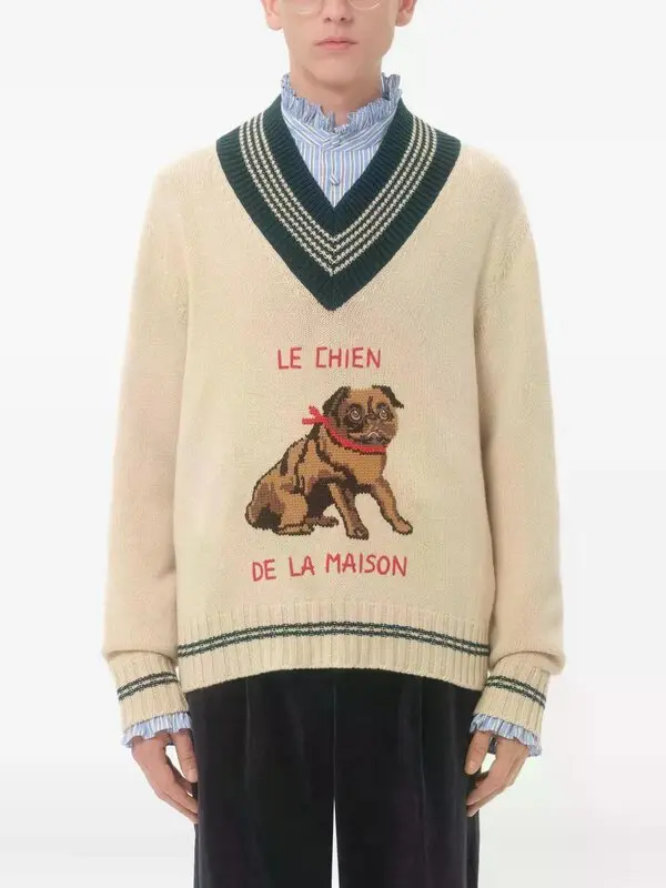Valentino Garavani Le Chien De La Maison Jacquard Wool Sweater - Neutrals