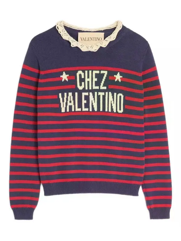 Valentino Garavani Striped Sweater With Lace Trim