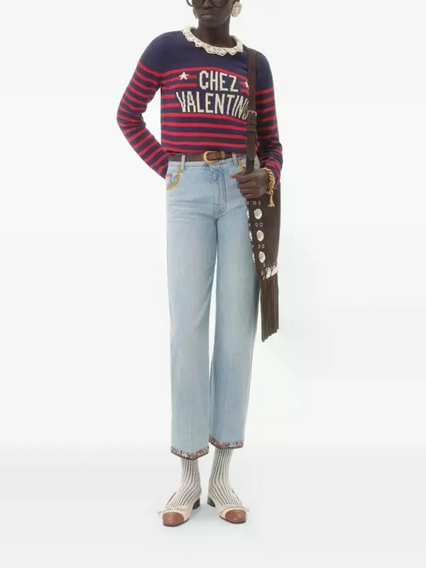 Valentino Garavani Striped Sweater With Lace Trim