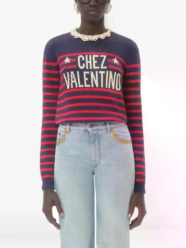 Valentino Garavani Striped Sweater With Lace Trim