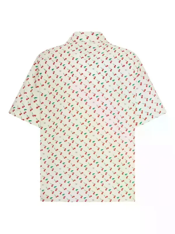 Valentino Garavani Cherryfic-Print Bowling Shirt Neutrals