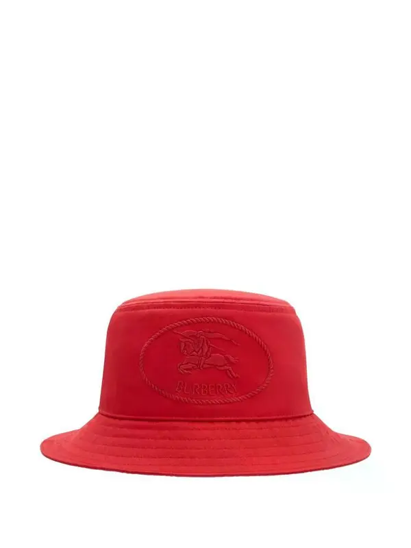 Burberry Equestrian Knight Gabardine Bucket Hat - Red