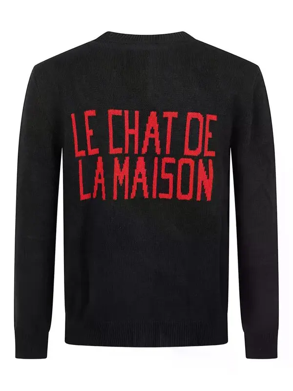 Valentino Garavani Intarsia-knit Cat-motif Crew Neck Sweater - Black