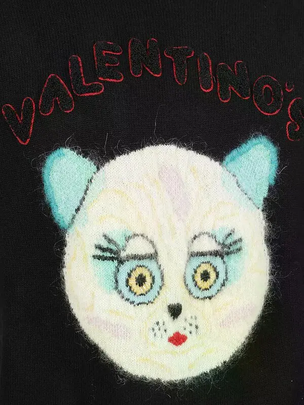 Valentino Garavani Intarsia-knit Cat-motif Crew Neck Sweater - Black