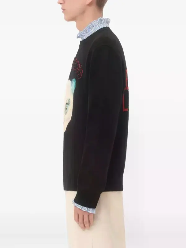 Valentino Garavani Intarsia-knit Cat-motif Crew Neck Sweater - Black