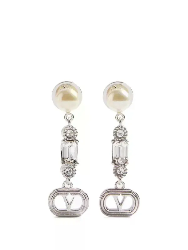 Valentino Garavani Ovalette Metal, Pearl And Crystal Earrings - Silver