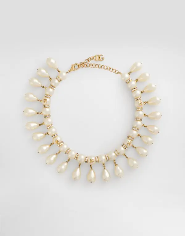 Dolce & Gabbana Choker With Spheres, Teardrop Details, And Dg Logo - White