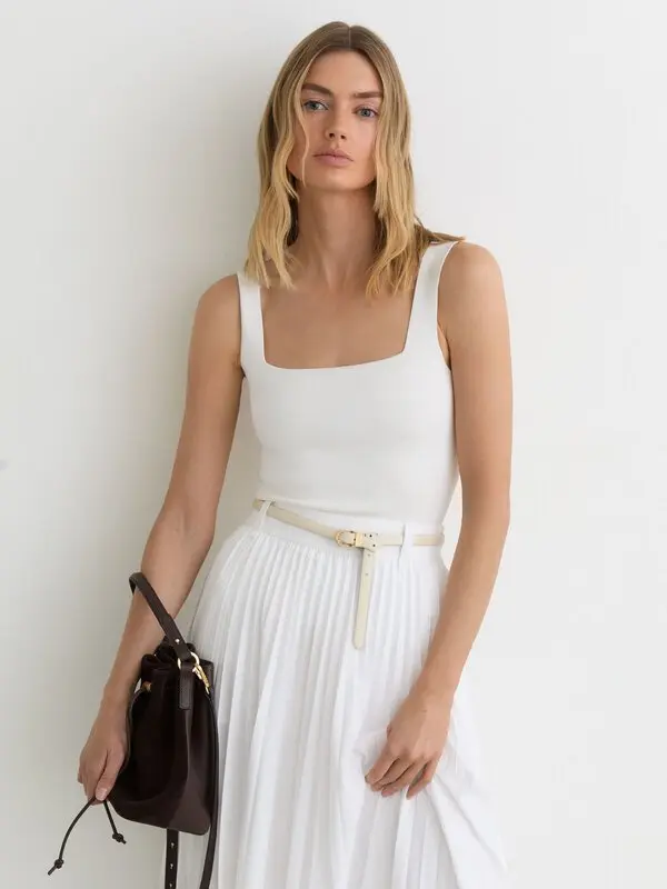 REISS Fion Square-neck Compact-knit Vest - White