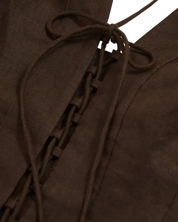 REISS Amelia Tie Detailed Midi Dress - Chocolate