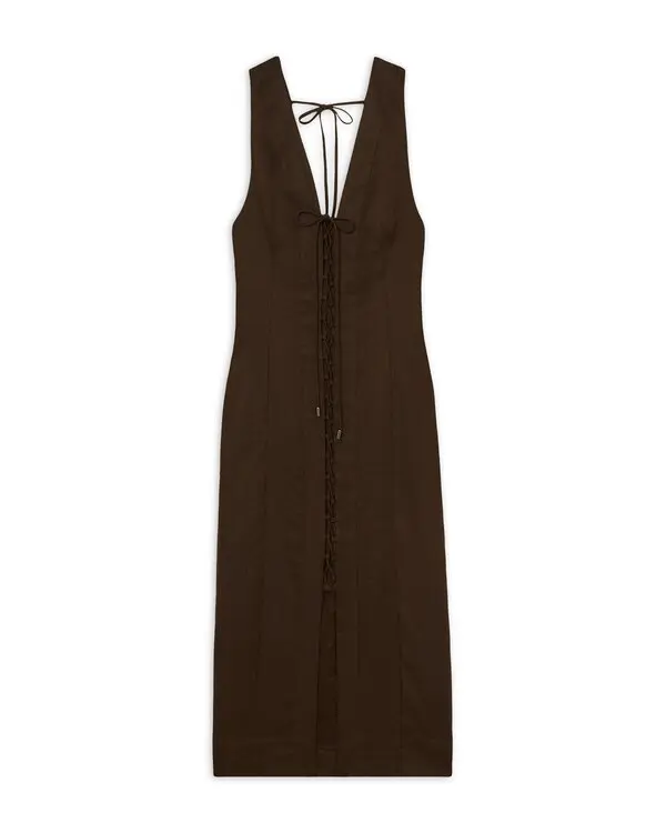 REISS Amelia Tie Detailed Midi Dress - Chocolate