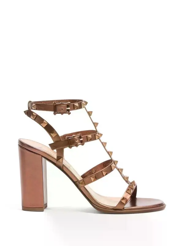 Valentino Garavani Rockstud Metallic Ankle-strap Sandals - Brown