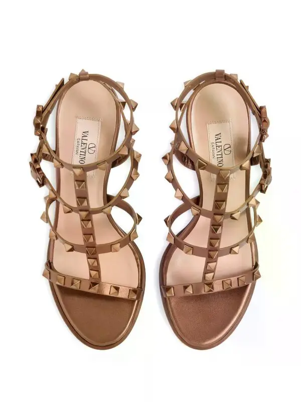 Valentino Garavani Rockstud Metallic Ankle-strap Sandals - Brown