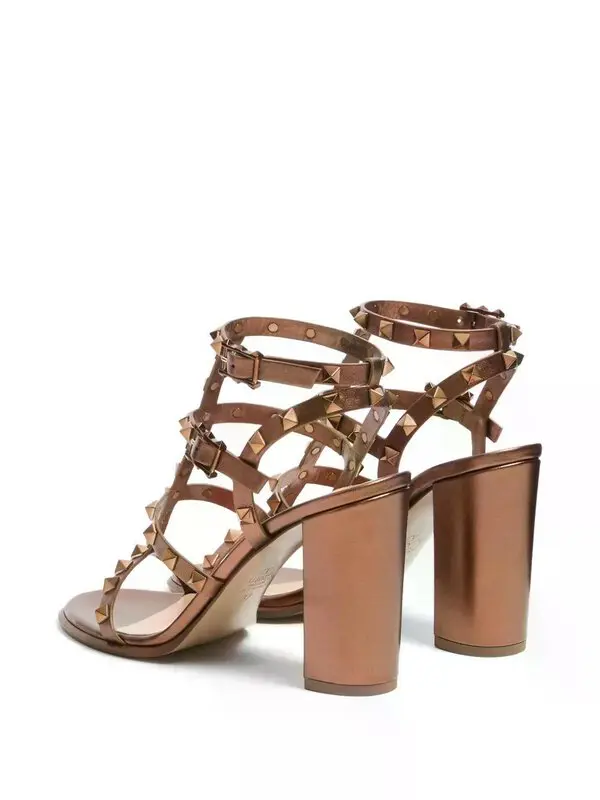 Valentino Garavani Rockstud Metallic Ankle-strap Sandals - Brown