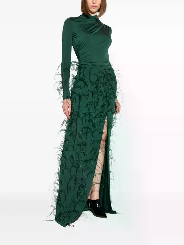 Lapointe Feathers-Embellished Jersey Maxi Dress - Green | Editorialist