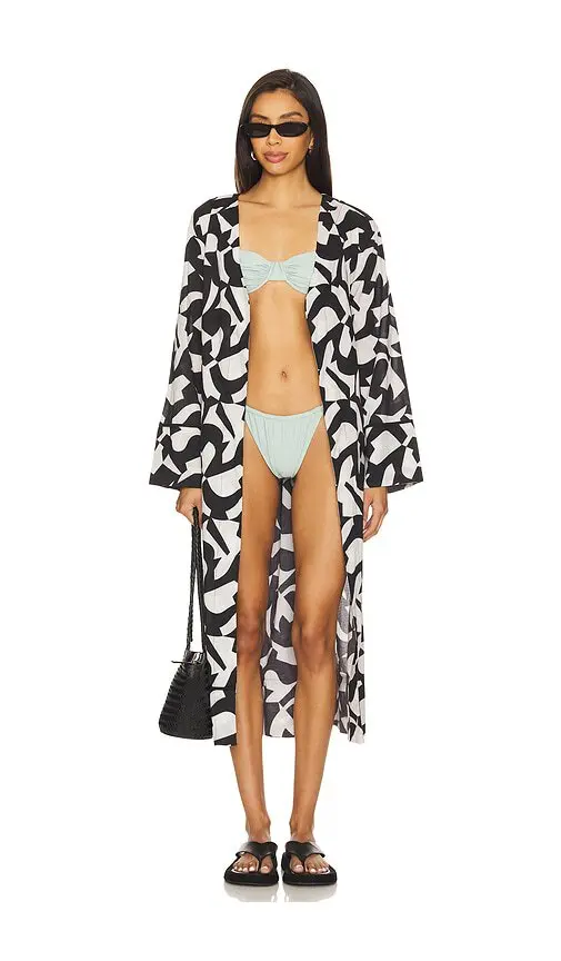 CLEOBELLA Kendra Kimono Wrap In Black - Osaria Black White Print