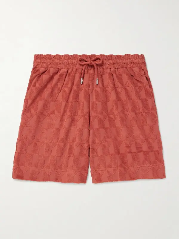 Mr P. Straight-leg Organic Cotton-terry Jacquard Drawstring Shorts - Orange