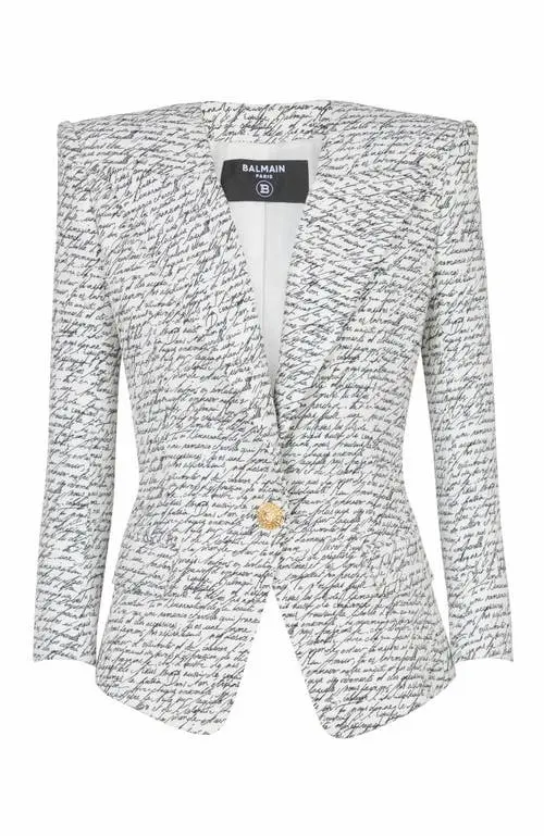 Balmain Single-button "love Letter" Print Jacket - White