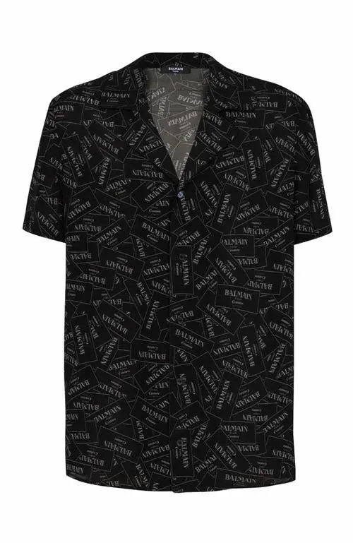 Balmain Pyjama Shirt With All-over Label Print - Black