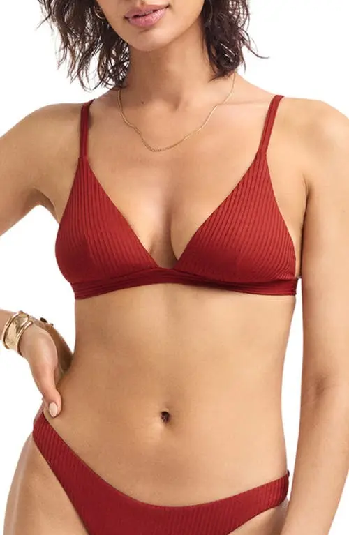 VITAMIN A® Moss Rib Triangle Bikini Top - Deep Madder