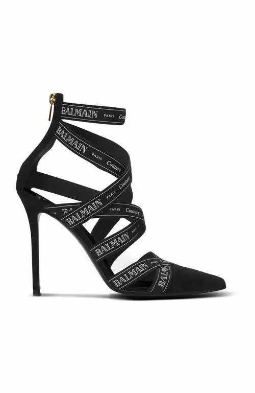 Balmain Couture Suede Heels With Ribbon Motif - Black