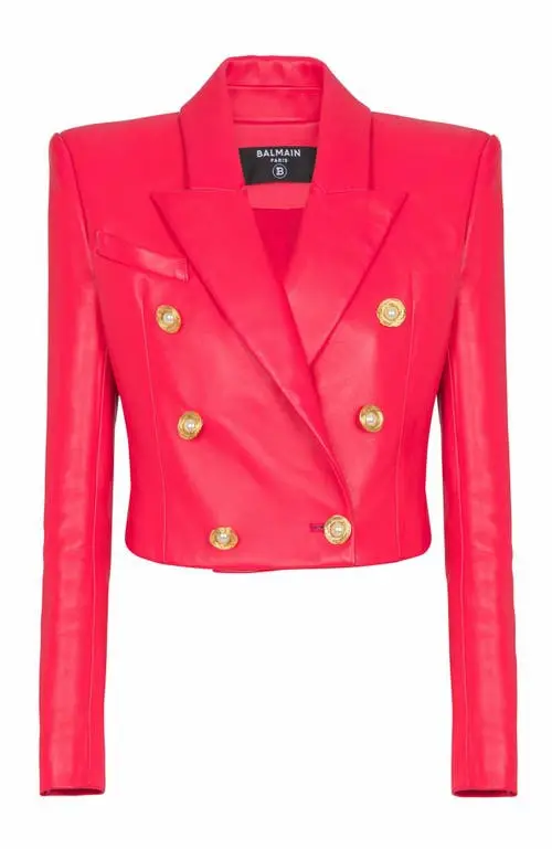 Balmain Cropped Lambskin 6-button Jacket