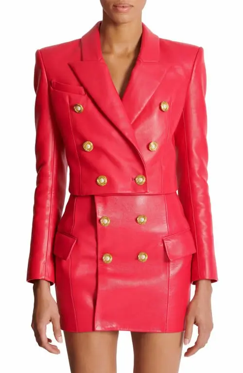 Balmain Cropped Lambskin 6-button Jacket