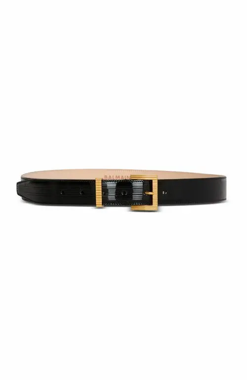 Balmain Striped Patent Leather Perfume Belt - Black