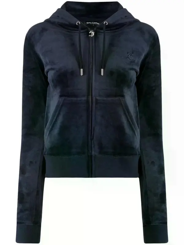 Juicy Couture Logo-embroidered Zipped Velour Hoodie - Blue