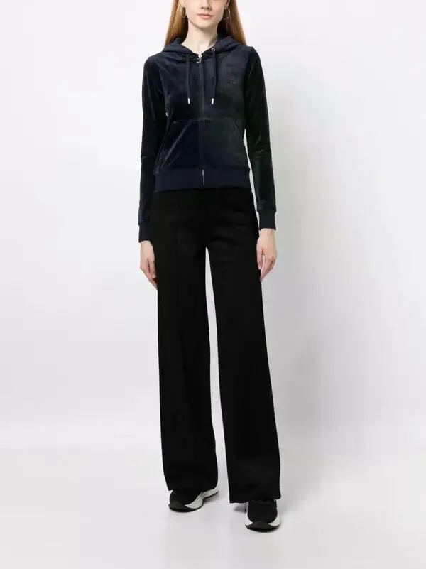 Juicy Couture Logo-embroidered Zipped Velour Hoodie - Blue