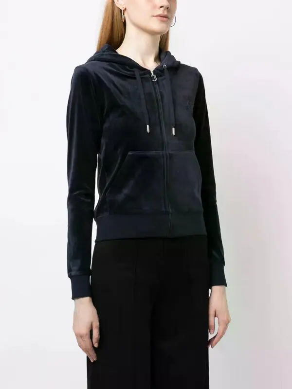 Juicy Couture Logo-embroidered Zipped Velour Hoodie - Blue