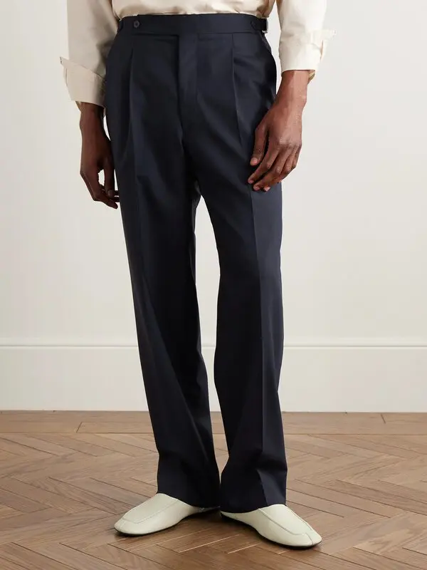 STOFFA Straight-leg Pleated Wool Suit Trousers - Blue