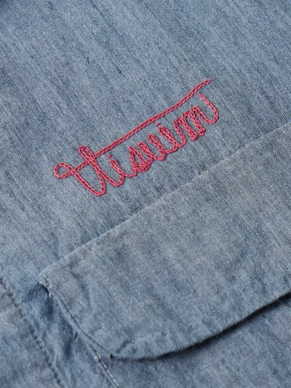 Visvim Keesey Convertible-collar Logo-embroidered Cotton And Silk-blend Chambray Shirt