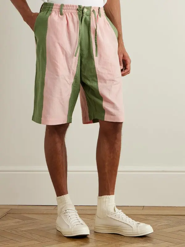 KARDO Milo Straight-leg Striped Cotton-jacquard Shorts