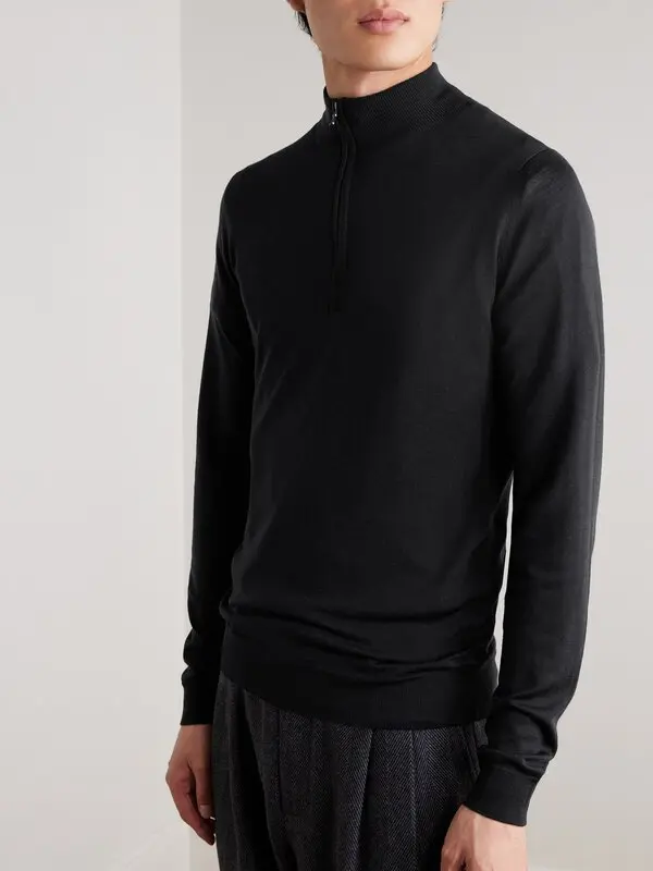 John Smedley Slim-fit Merino Wool Half-zip Sweater - Black