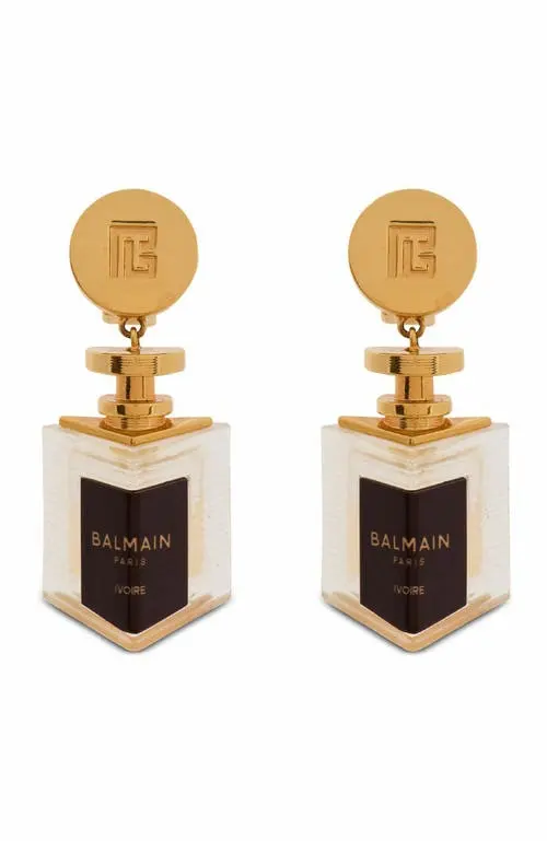 Balmain Brass Perfume Bottle Pendant Earrings - Gold