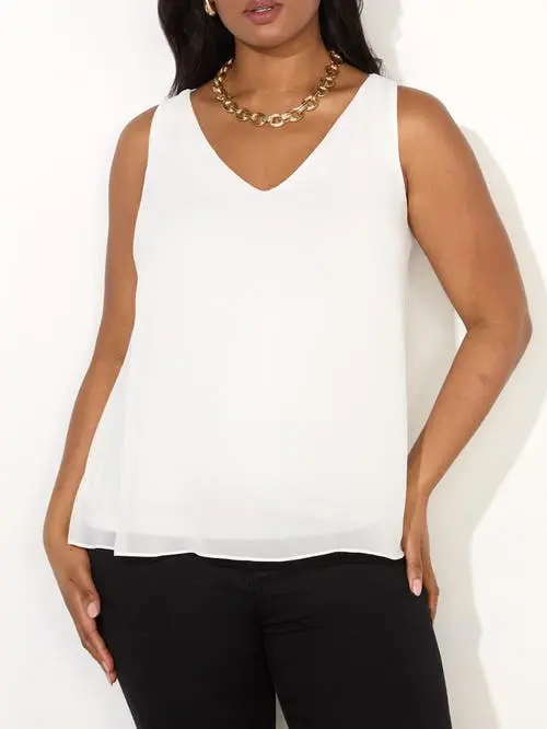 LIVE UNLIMITED Chiffon V-neck Swing Vest - Ivory