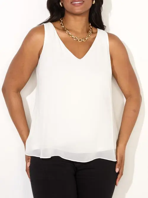 LIVE UNLIMITED Chiffon V-neck Swing Vest - Ivory
