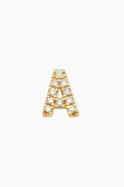 ORADINA 14k Gold Diamond Initial Stud Earring - Yellow Gold - A