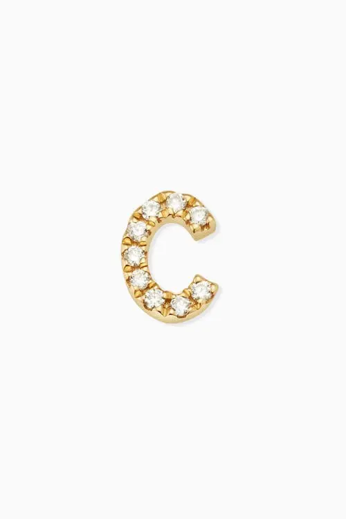 ORADINA 14k Gold Diamond Initial Stud Earring - Yellow Gold - C