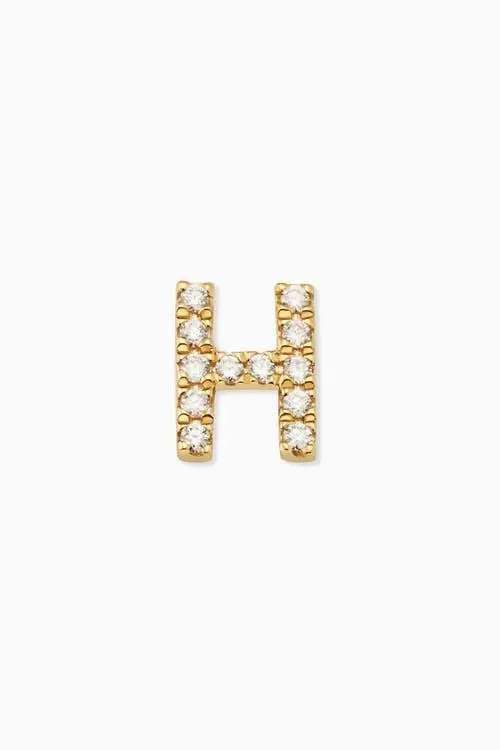 ORADINA 14k Gold Diamond Initial Stud Earring - Yellow Gold - H