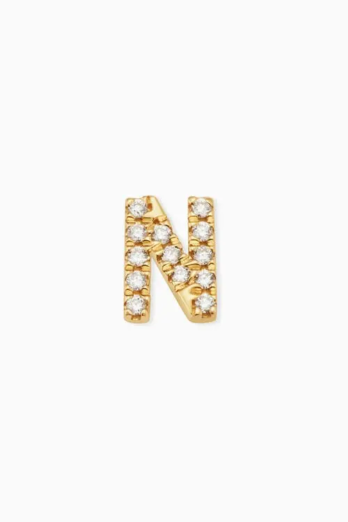 ORADINA 14k Gold Diamond Initial Stud Earring - Yellow Gold - N
