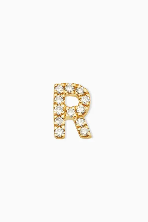 ORADINA 14k Gold Diamond Initial Stud Earring - Yellow Gold - R