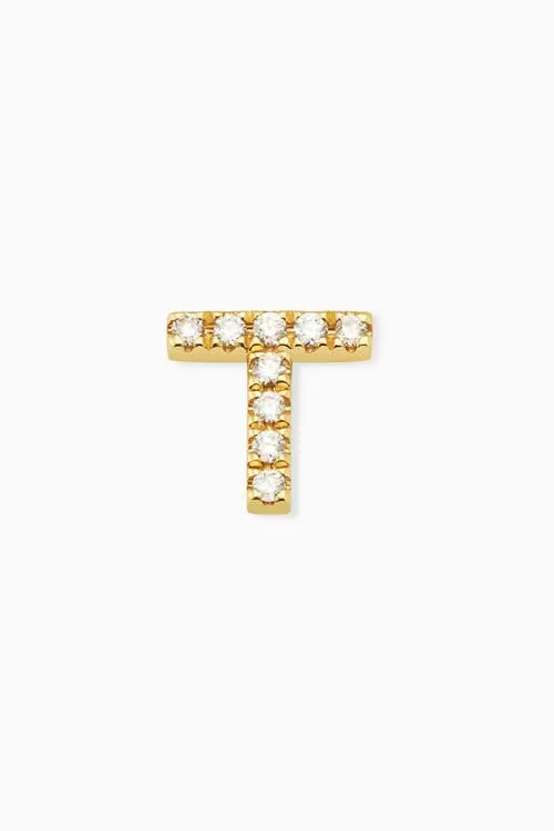 ORADINA 14k Gold Diamond Initial Stud Earring - Yellow Gold - T