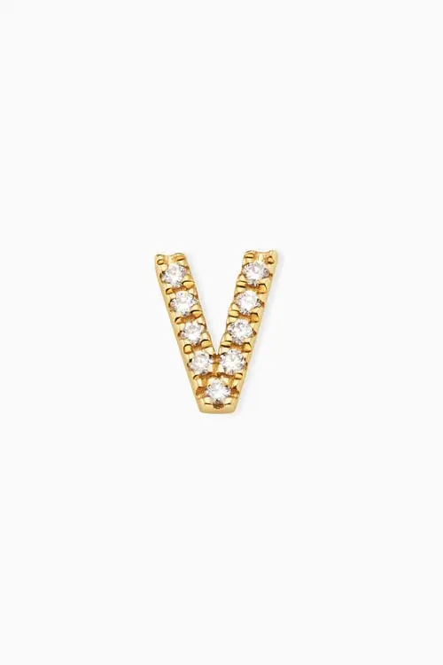 ORADINA 14k Gold Diamond Initial Stud Earring - Yellow Gold - V