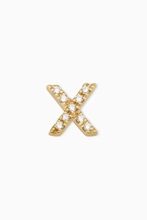 ORADINA 14k Gold Diamond Initial Stud Earring - Yellow Gold - X