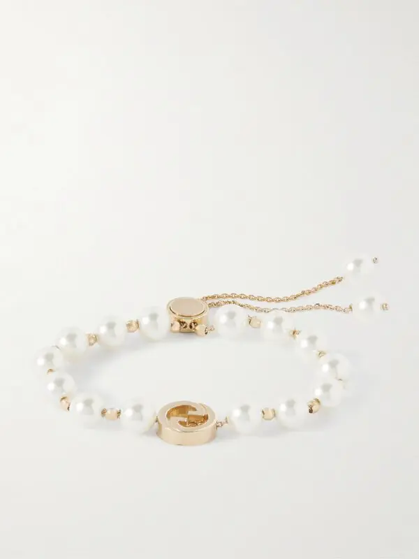 Gucci Interlocking G Faux Pearl Bracelet - Gold