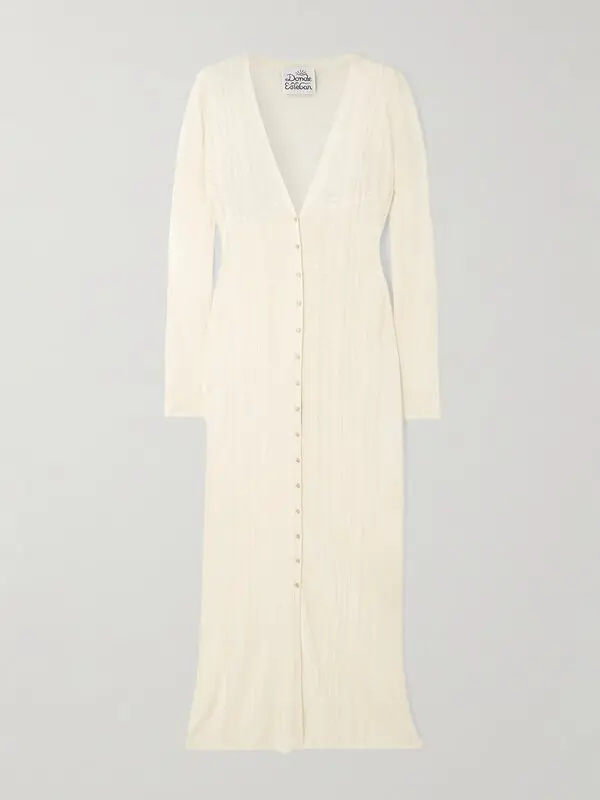 DONDE ESTEBAN Guayabera Pointelle-knit Cardigan