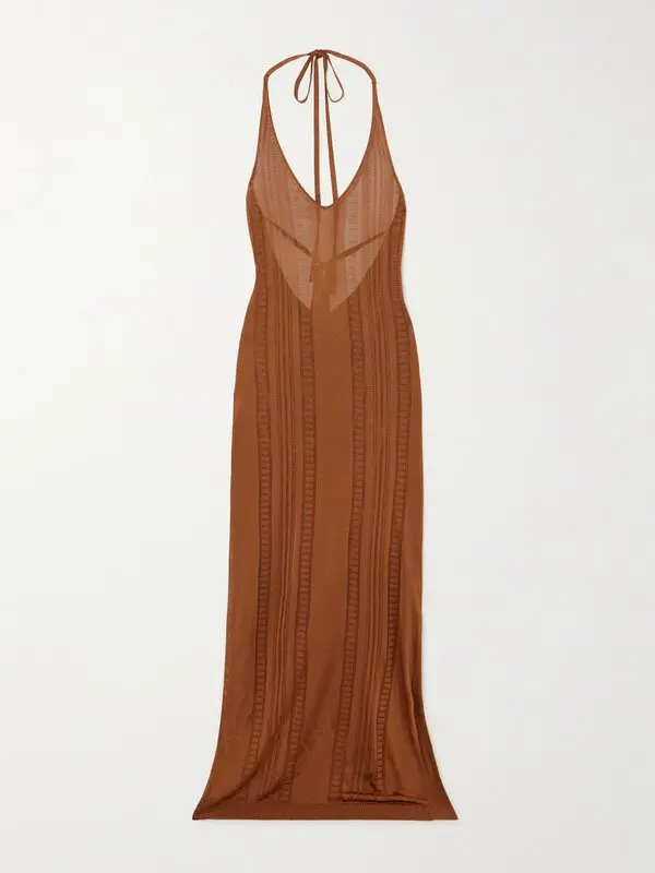 DONDE ESTEBAN Guayabera Pointelle-knit Maxi Dress - Brown